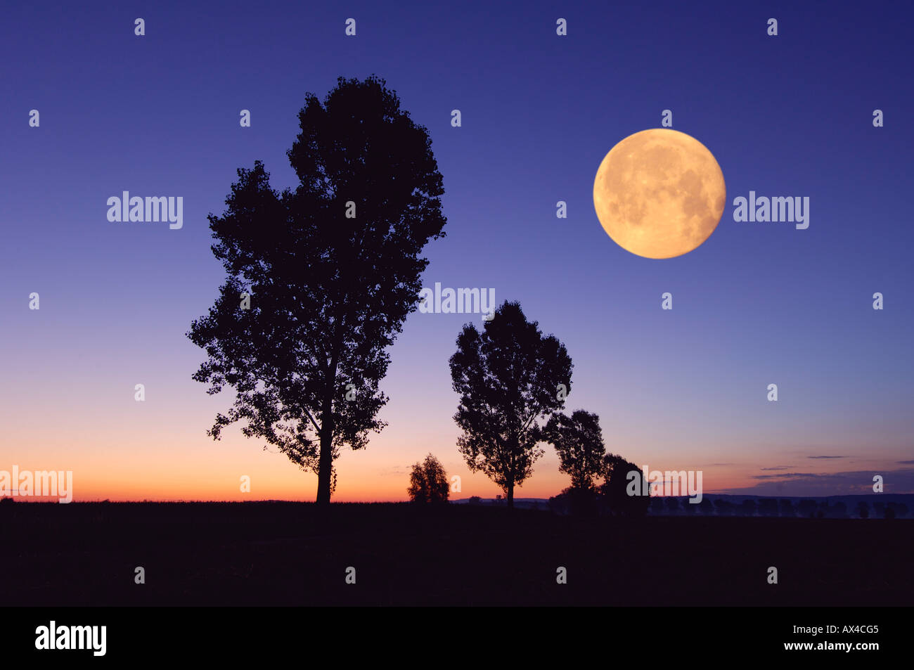 Dawn view full moon setting hi-res stock photography and images - Alamy