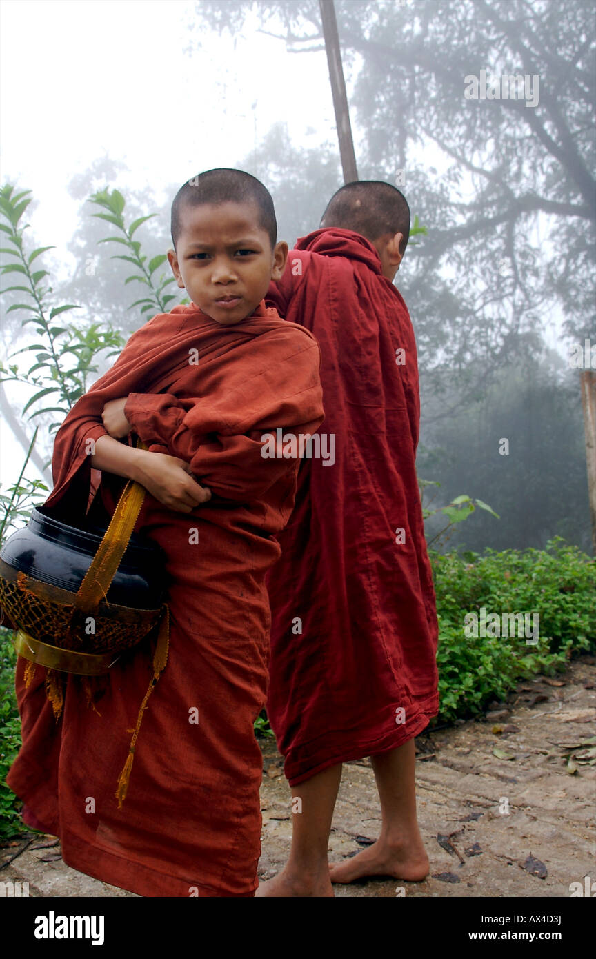 Young monk collecting food donations at Golden Rock Stock Photo - Alamy