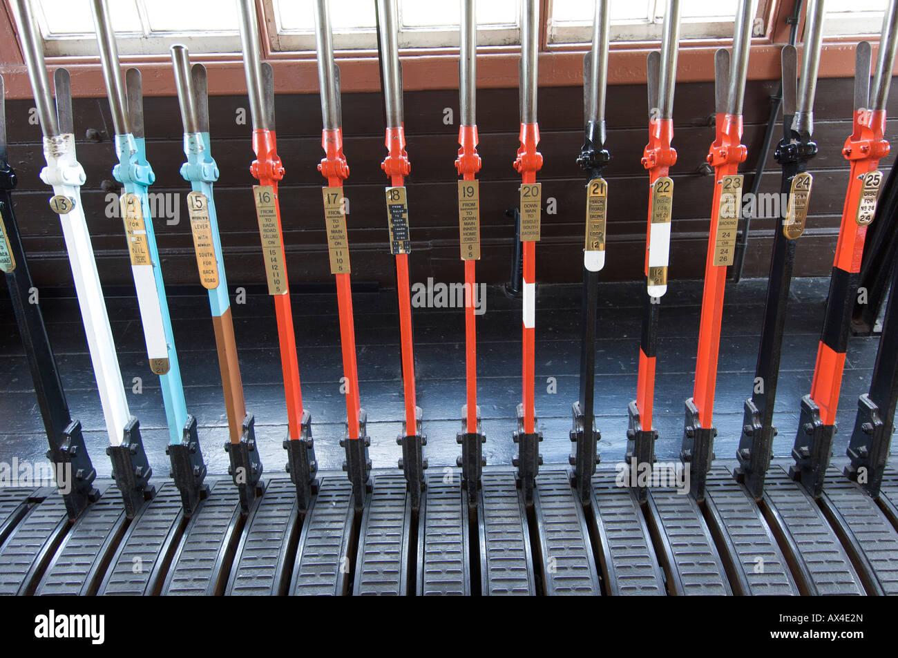 Levers in the signal box at Bridgnorth Railway Station on the Severn ...