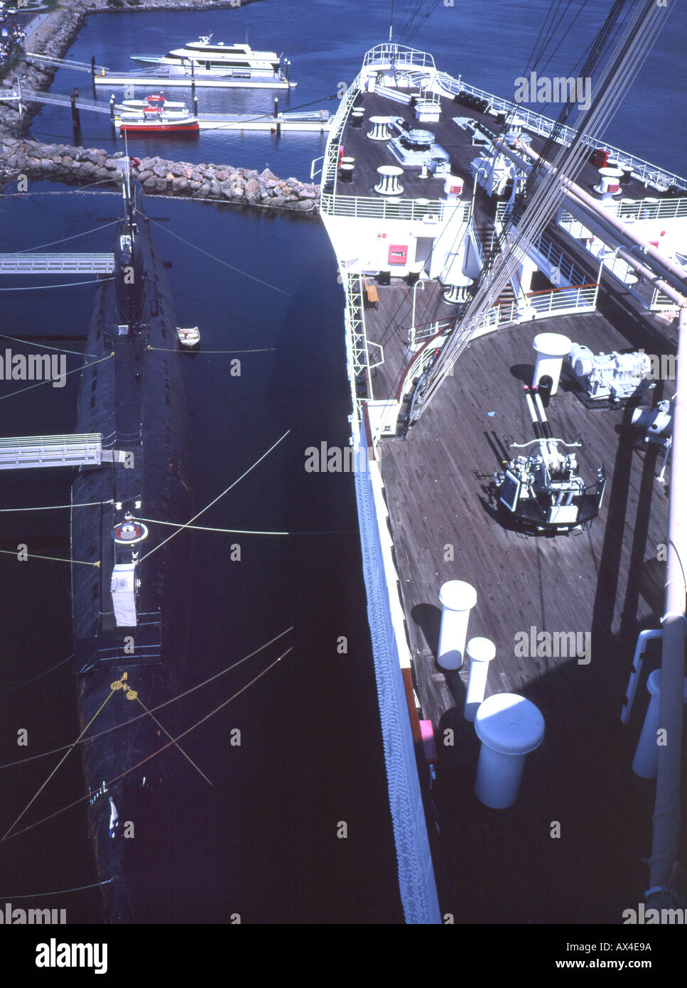 Russian submarine scorpion moored beside the Queen Mary 1 ocean liner ...