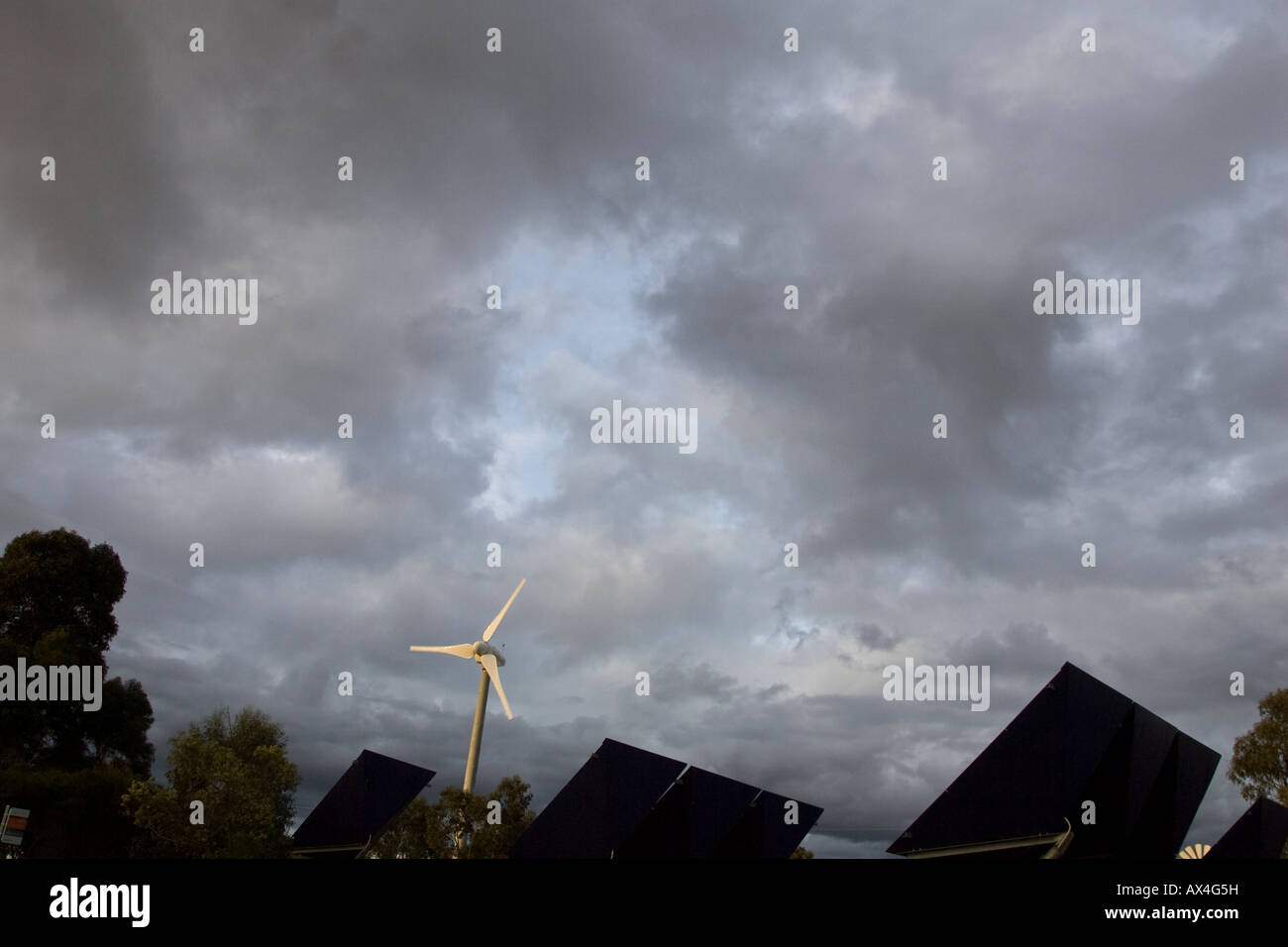 Wind turbine and solar panels at CERES environmental park Melbourne ...