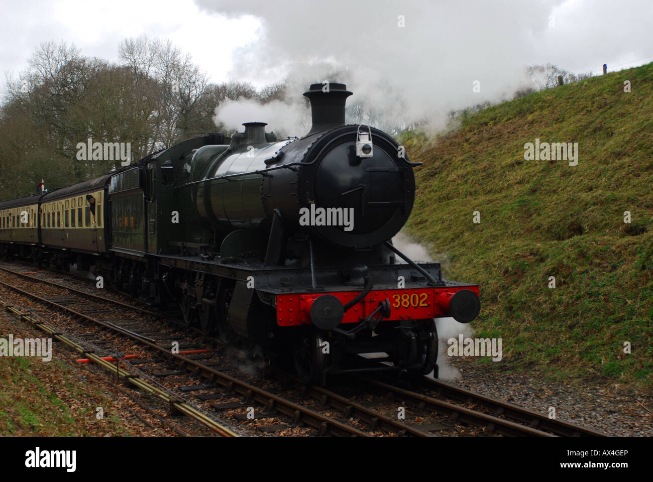 3802 pulling out of Crowcombe Heathfield on its way to Bishops Lydeard ...