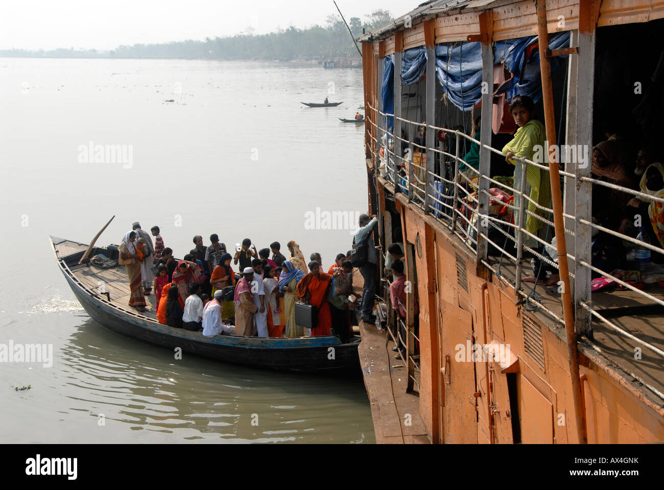 Passengers boarding the Rocket, eastern Delta waterways, Bangladesh ...
