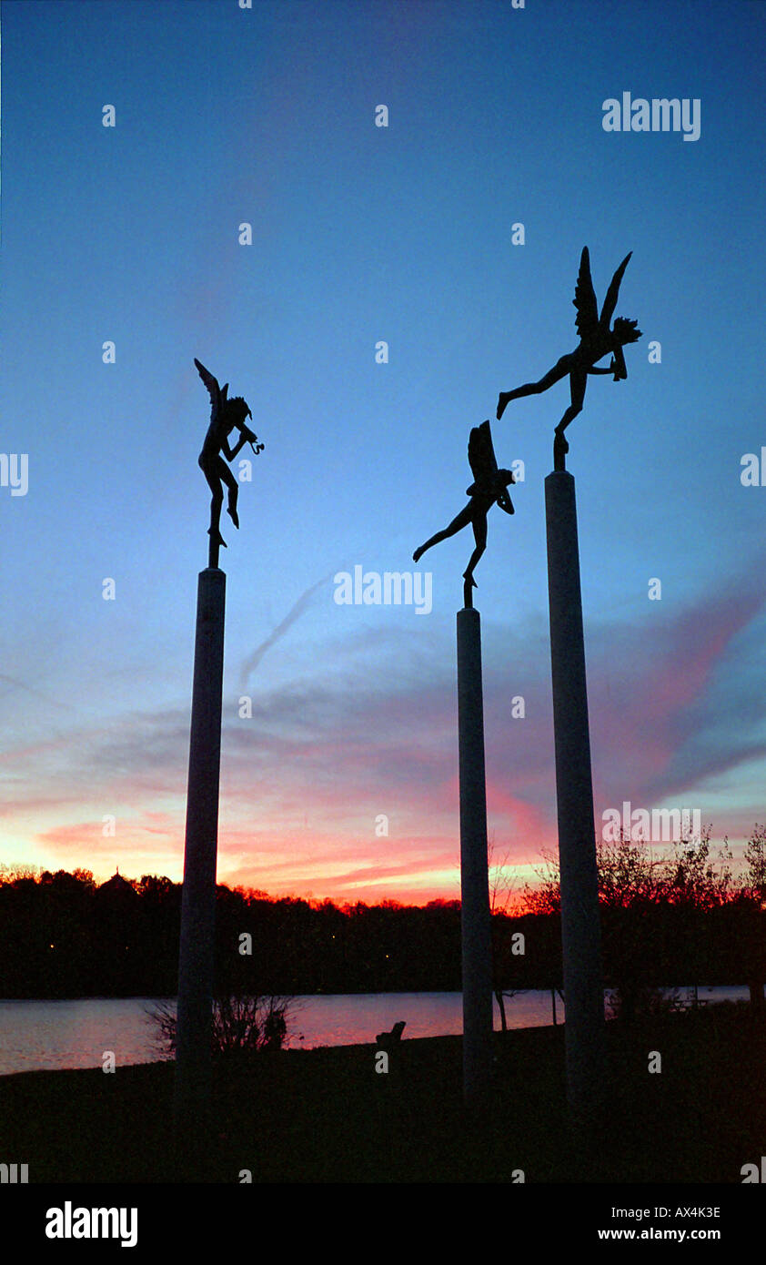 Statues "Dancing Angels" along the banks of the Schuylkill River in ...