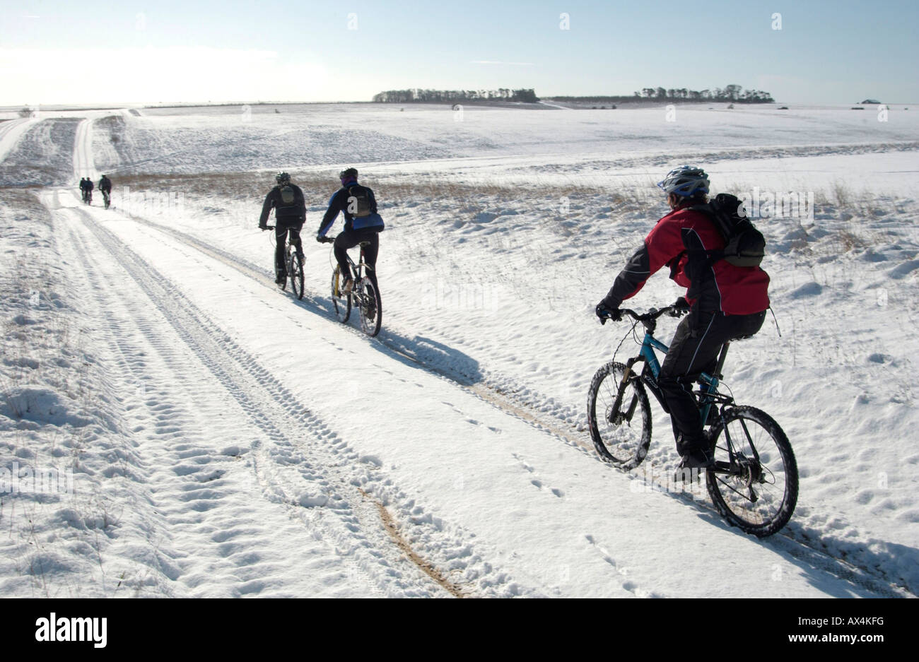 mountain biking in heavy snow on salisbury plain,wiltshire,england,uk ...