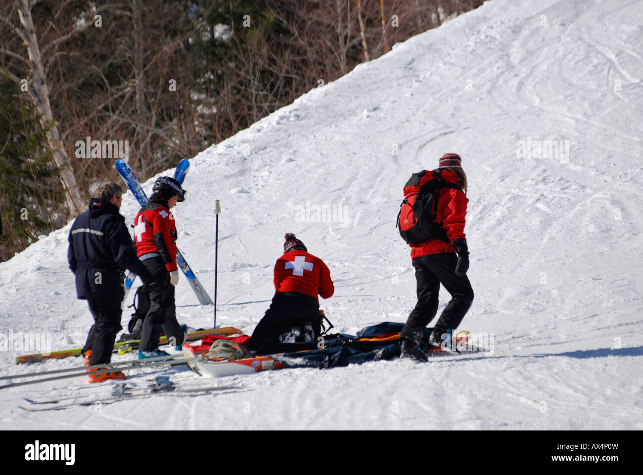 Ski Patrol Rescue in action, Le Massif Ski Resort, region of Charlevoix ...