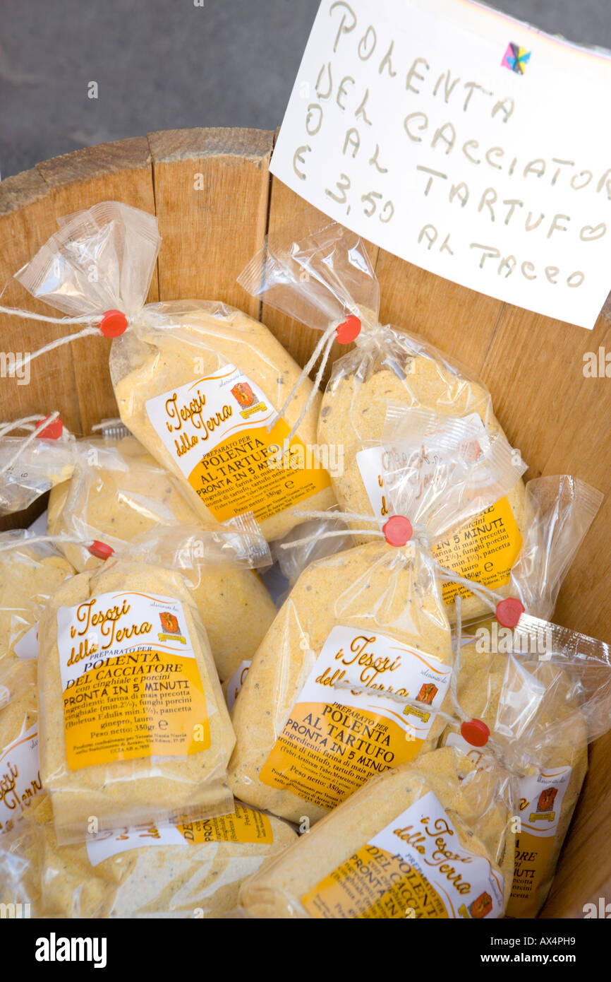 Packets of Polenta in a shop display Norcia Umbria Italy Stock Photo ...