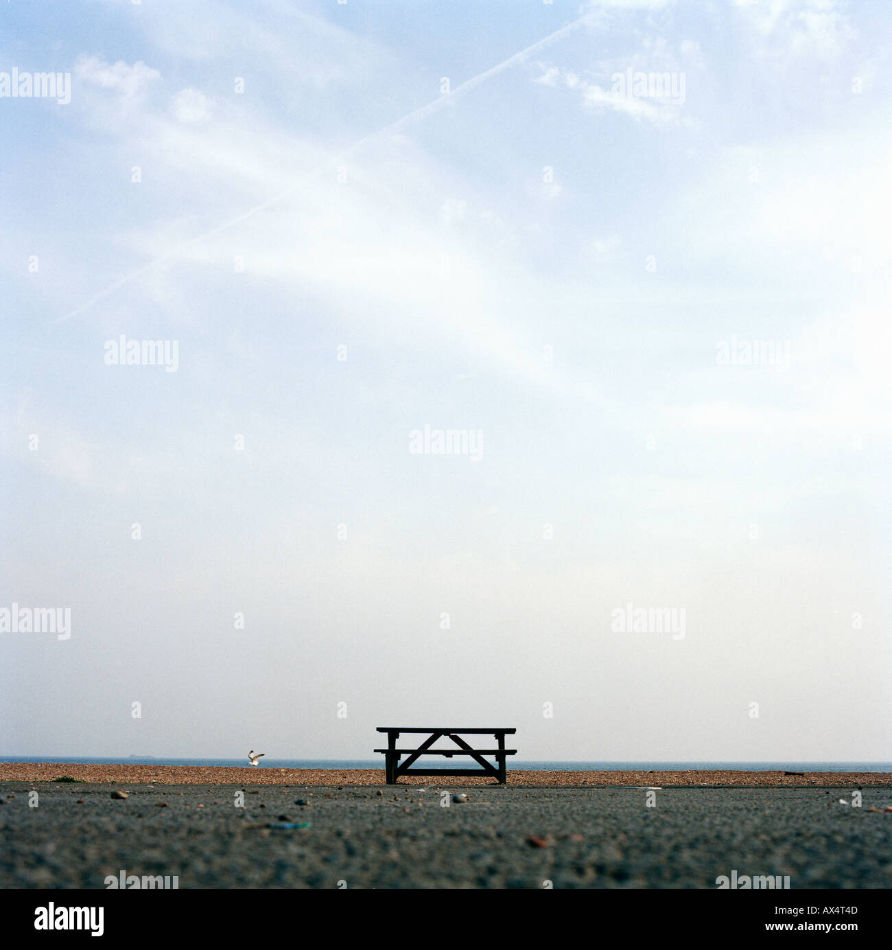 Empty bench on beach hi-res stock photography and images - Alamy