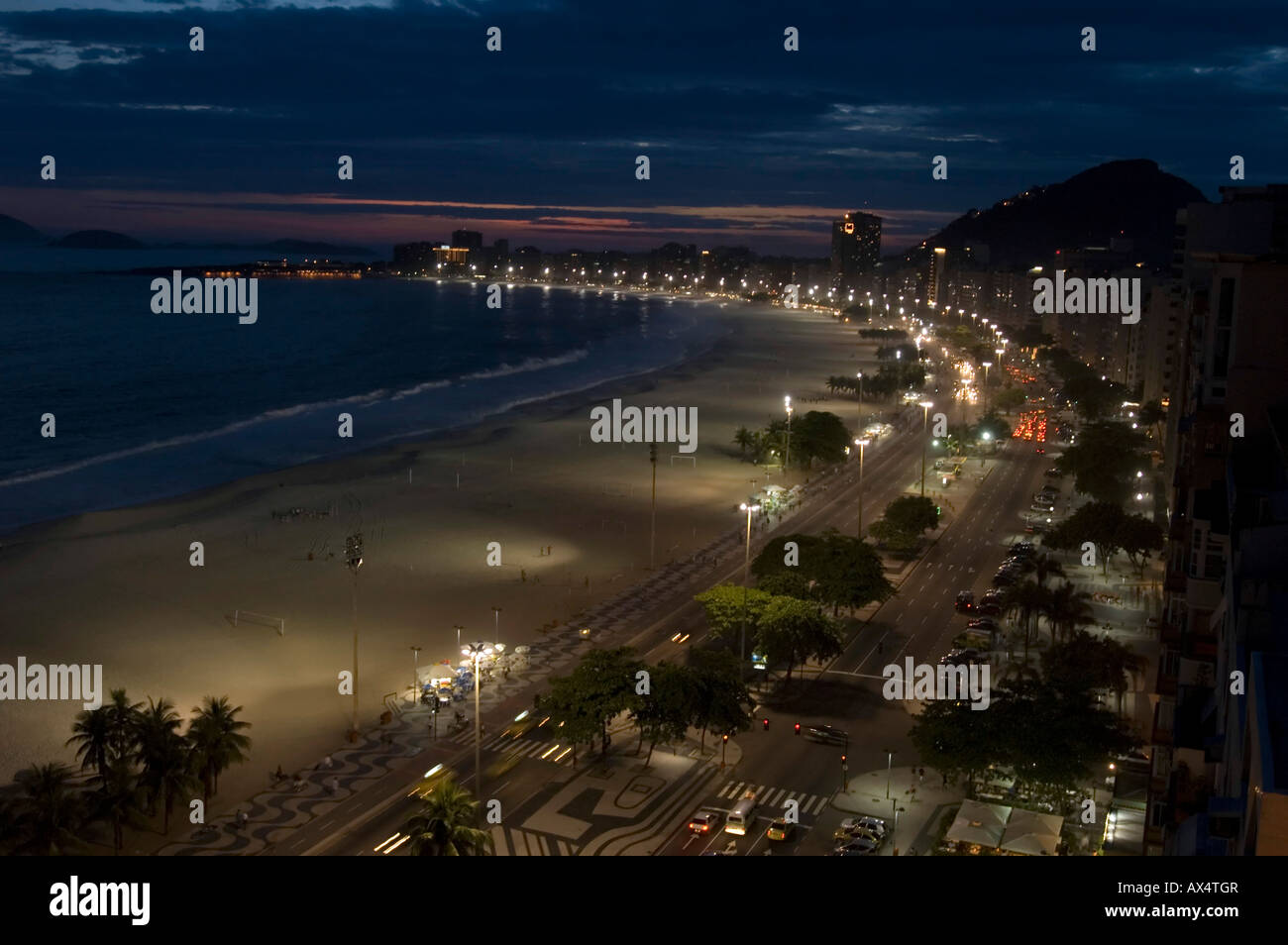 Night scene of the Copacabana beach, Rio de Janeiro, Brasil Stock Photo ...