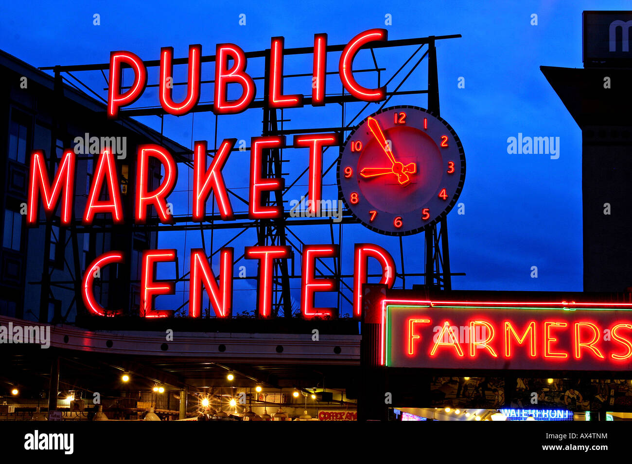 Pike Place Market neon signs Seattle Washington Stock Photo - Alamy