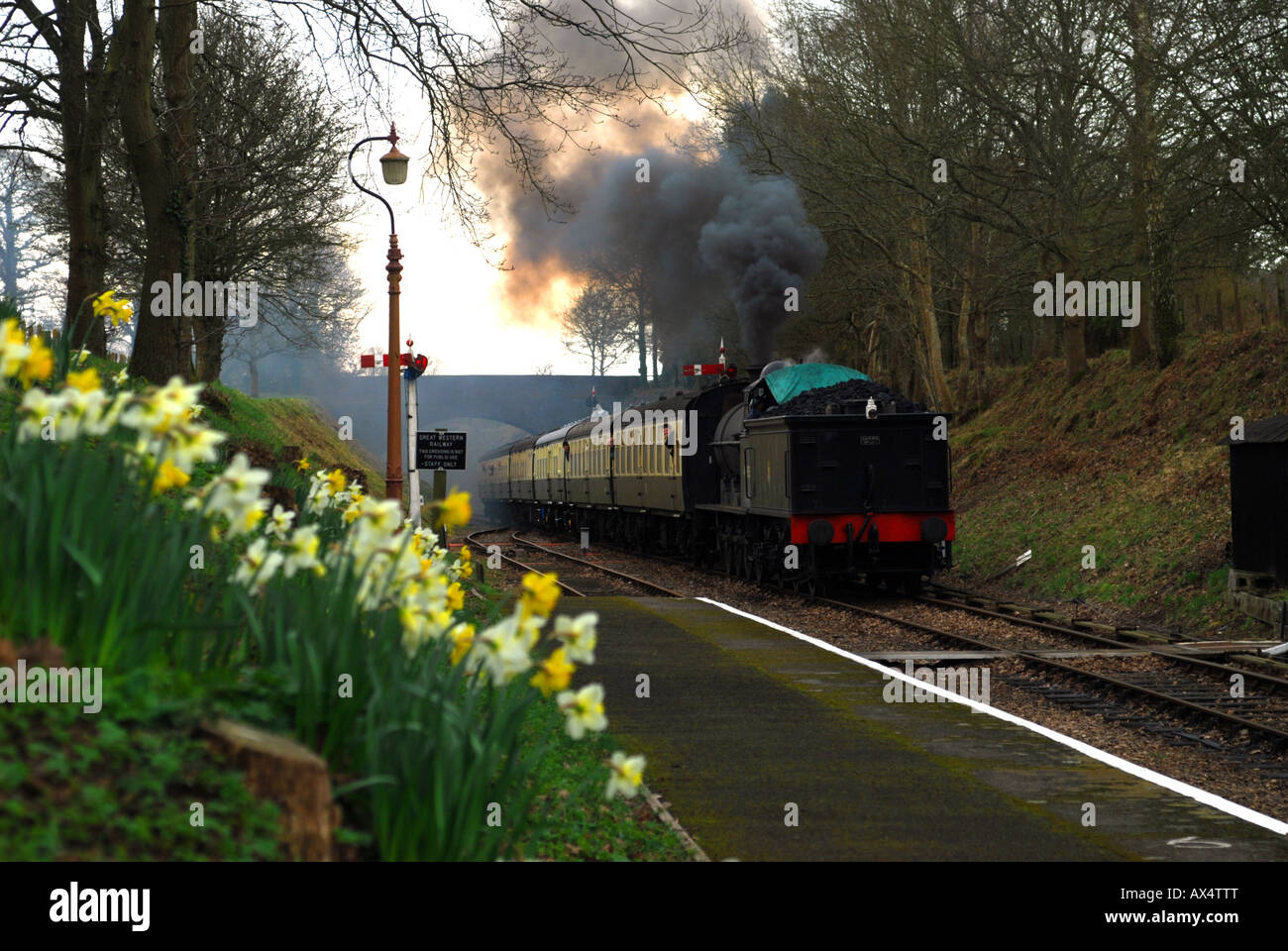 Steam train pulls into Crowcombe Heathfield Station on the West ...