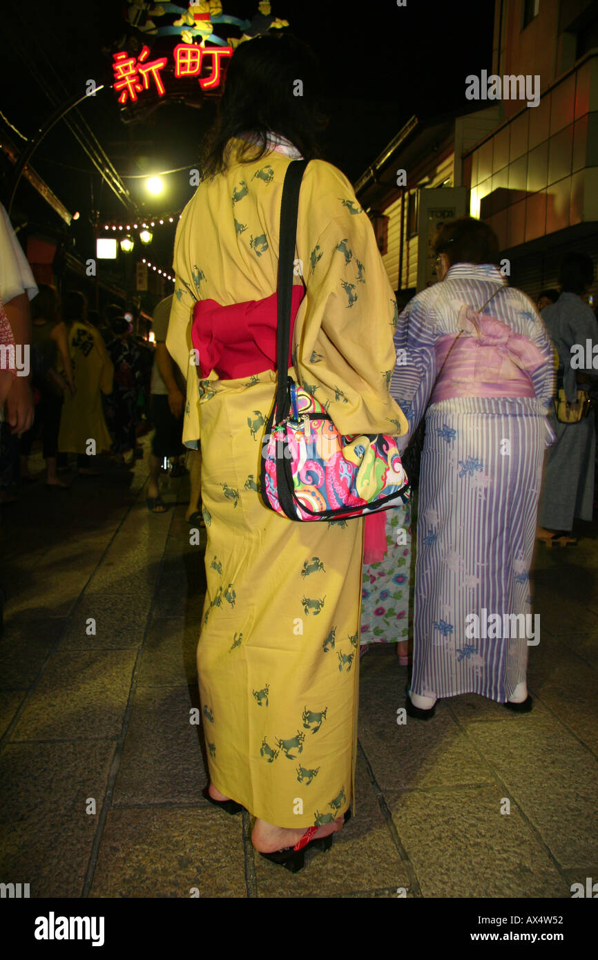 Women In Yukata Summer Cotton Kimono At An O Bon Festival For The