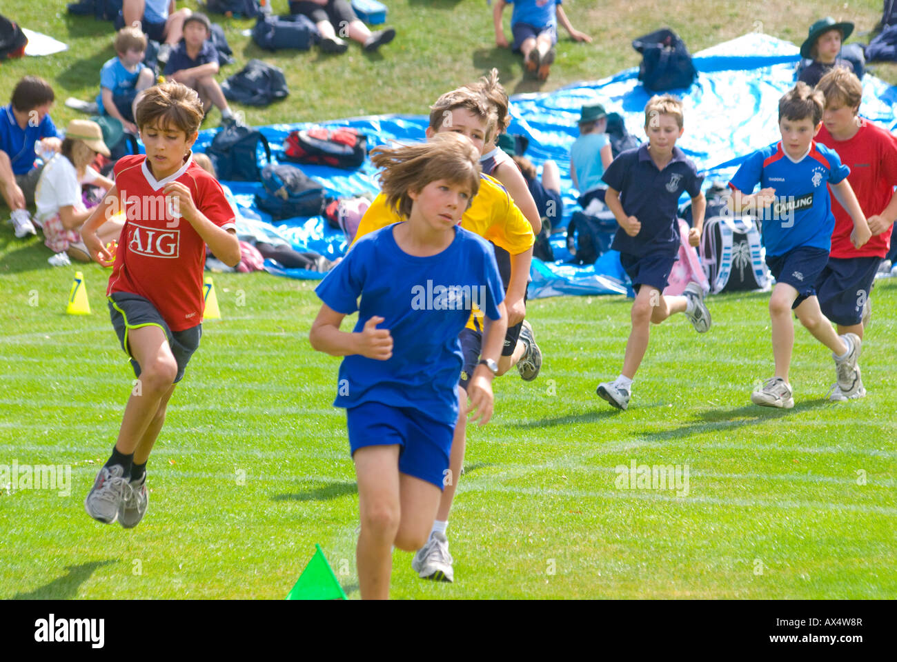 Boys competing in primary school sports in Tasmania Australia Stock ...