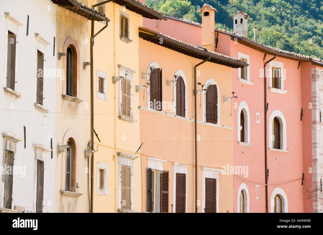 Painted houses in Visso Umbria Italy Stock Photo - Alamy