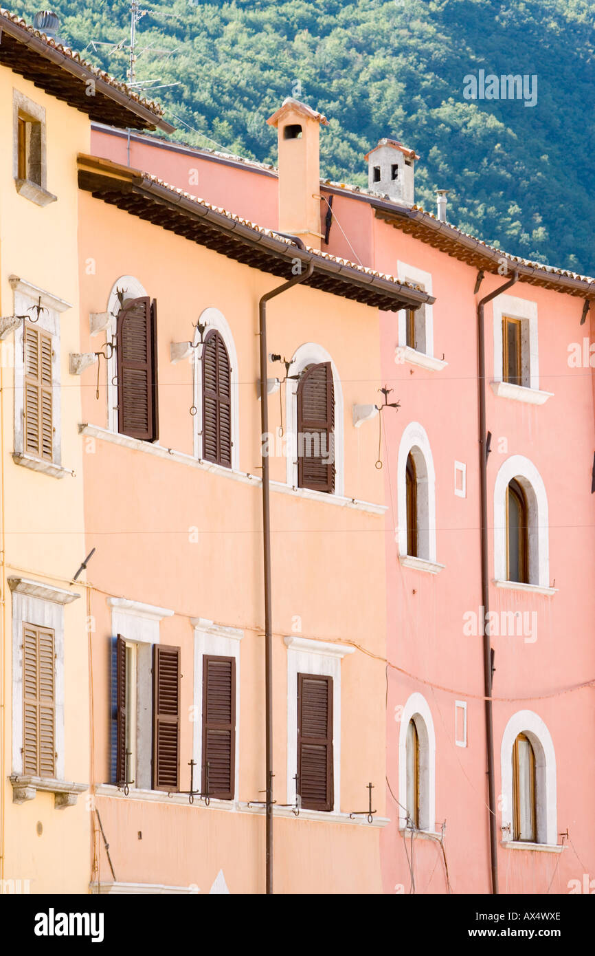 Painted houses in Visso Umbria Italy Stock Photo - Alamy