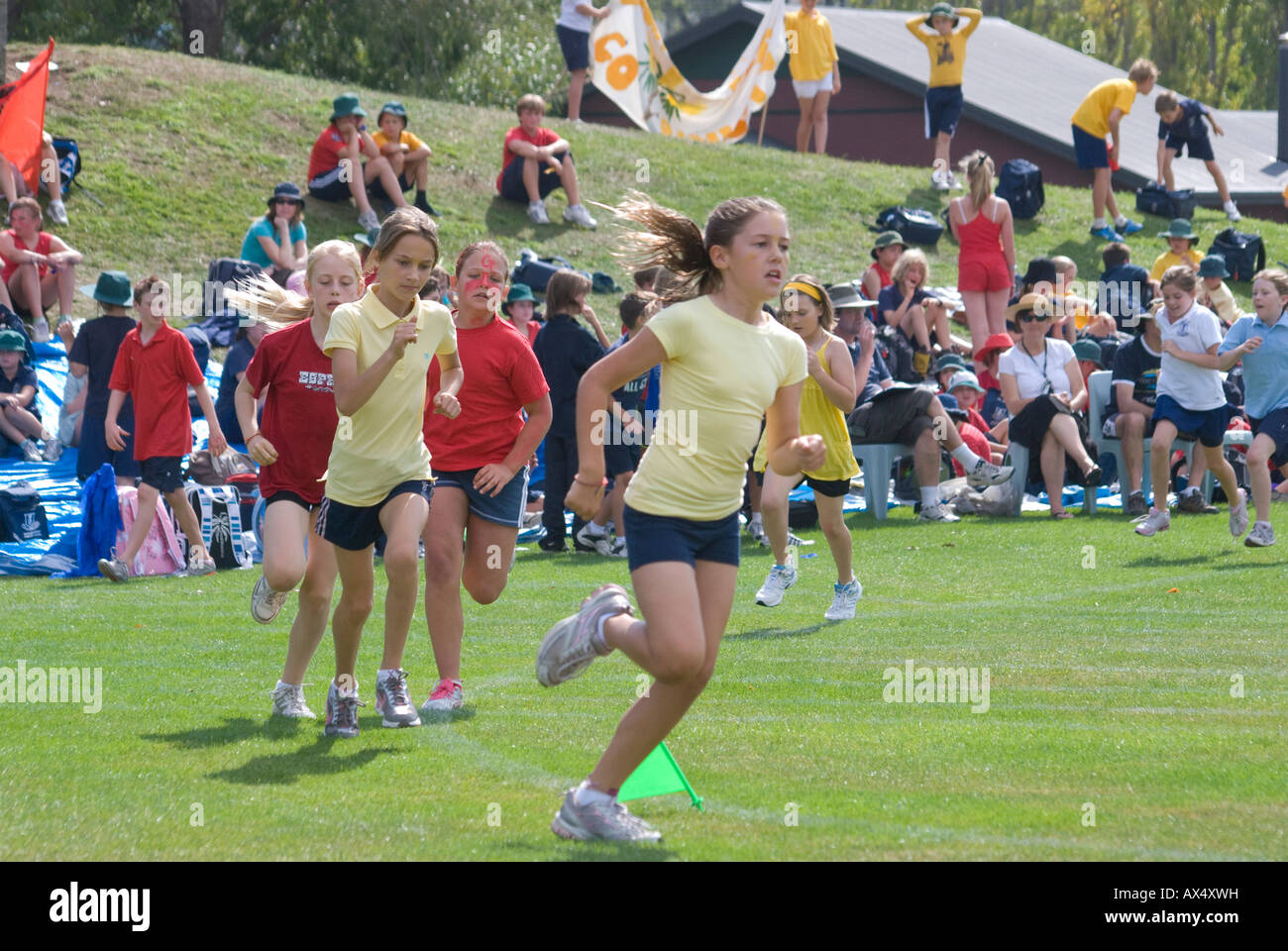 Girls competing in primary school sports in Tasmania Australia Stock ...