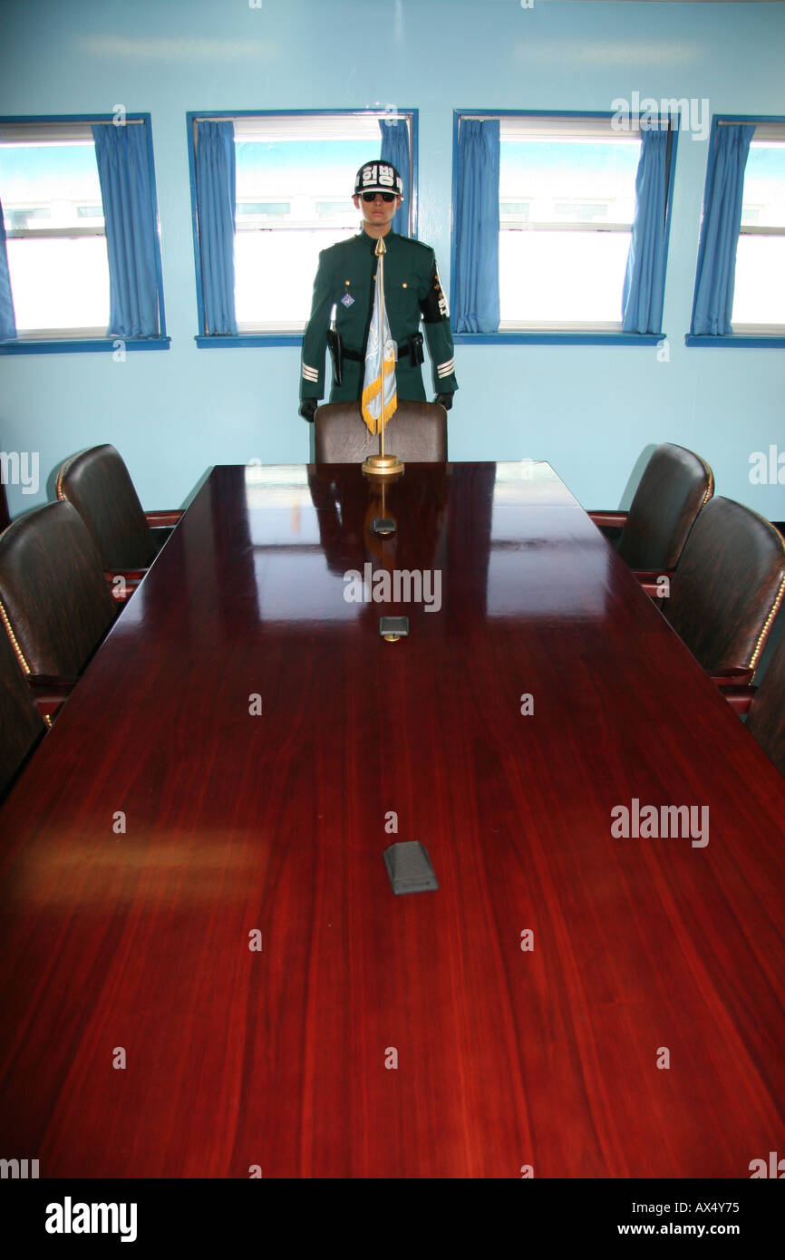South Korean (ROK) soldier in the Armistice Building at Panmunjeon ...