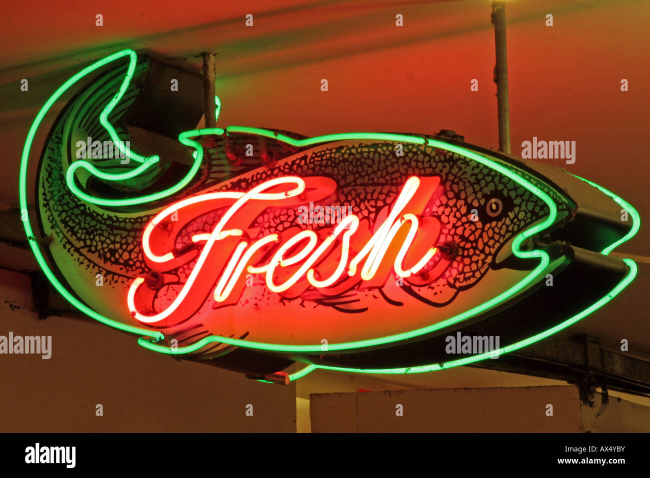 Pike Place Market neon signs Seattle Washington Stock Photo - Alamy
