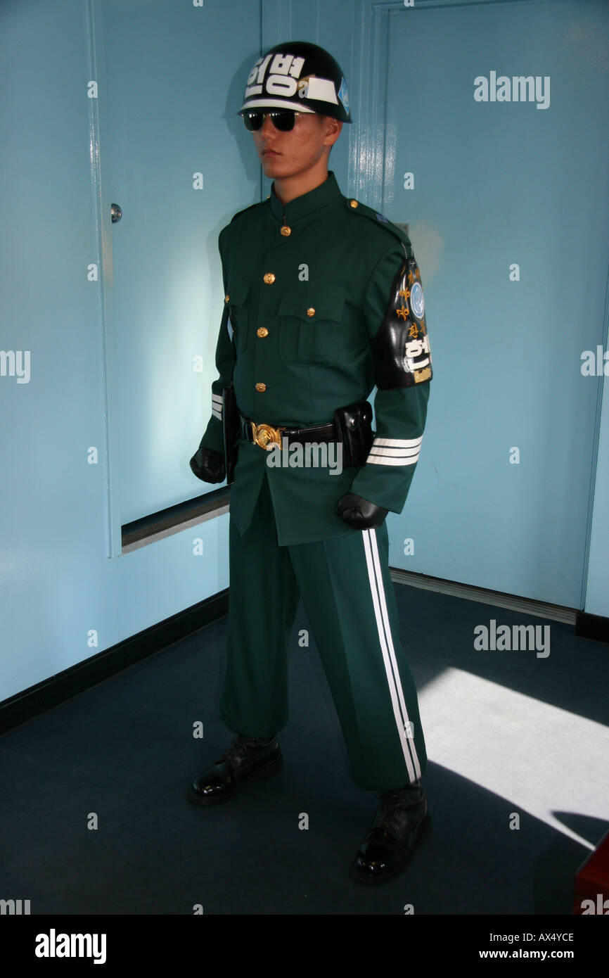 South Korean (ROK) soldier in the Armistice Building at Panmunjeon ...