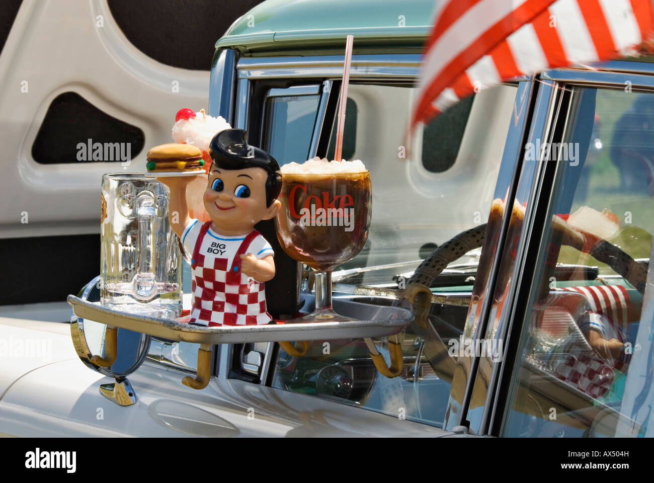 Classic 1950's Car with Drive In Restaurant Tray Attached to Window and ...