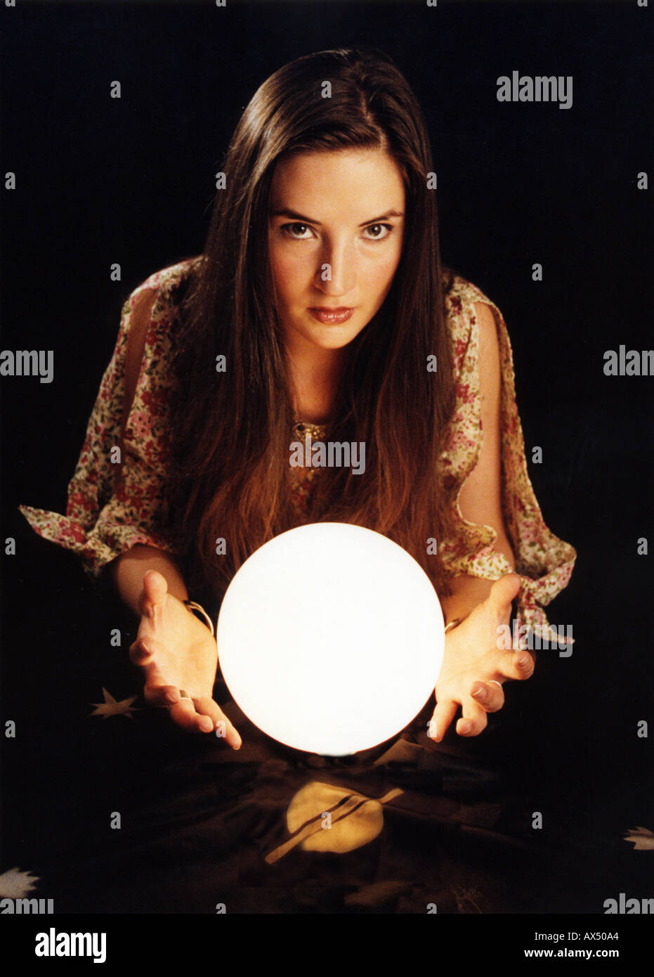 Fortune Teller with Crystal Ball Stock Photo - Alamy