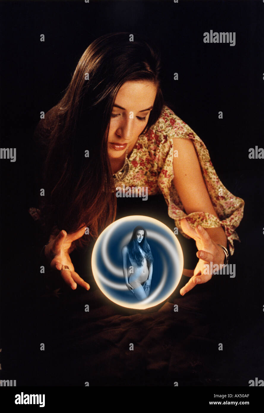 Fortune Teller with Crystal Ball Stock Photo - Alamy