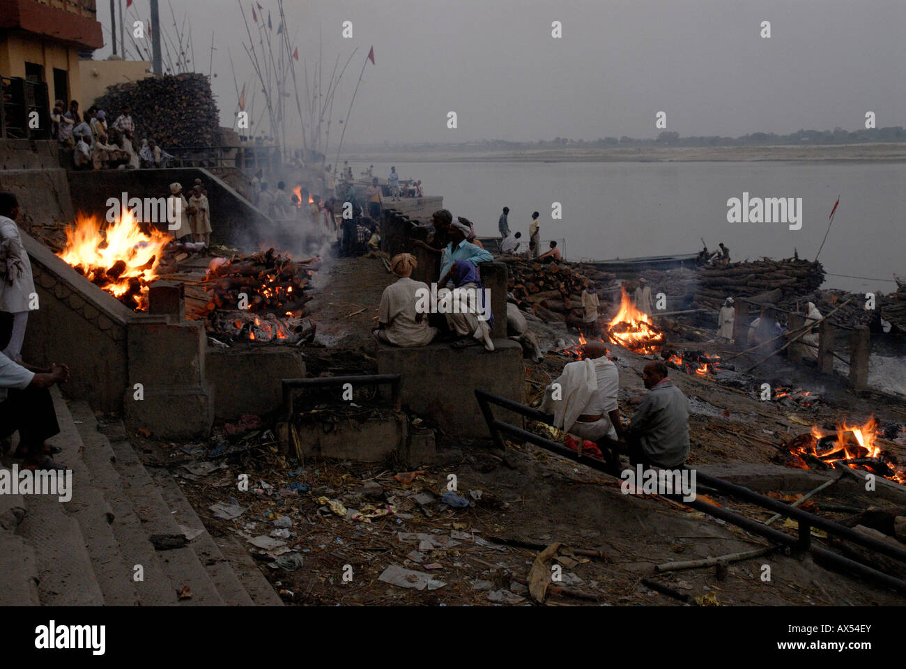 The Manikarnika Burning Ghats on the banks of the Holy River Ganges ...