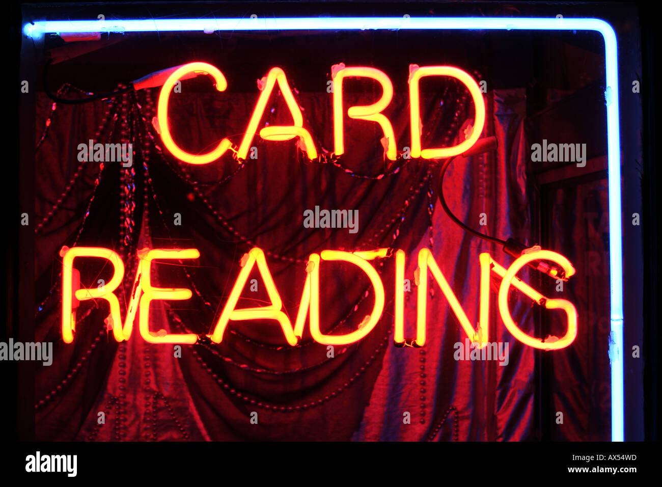 neon sign card reading Stock Photo - Alamy