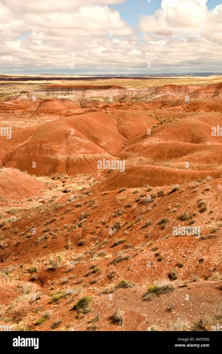 vertical landscape of colorful eroded hills of painted desert arizona ...
