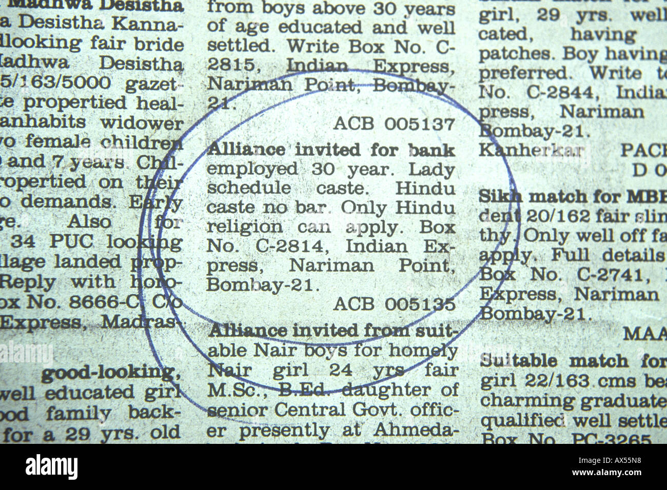 A typical Hindu Marriage advertisement in The Times of India Stock ...