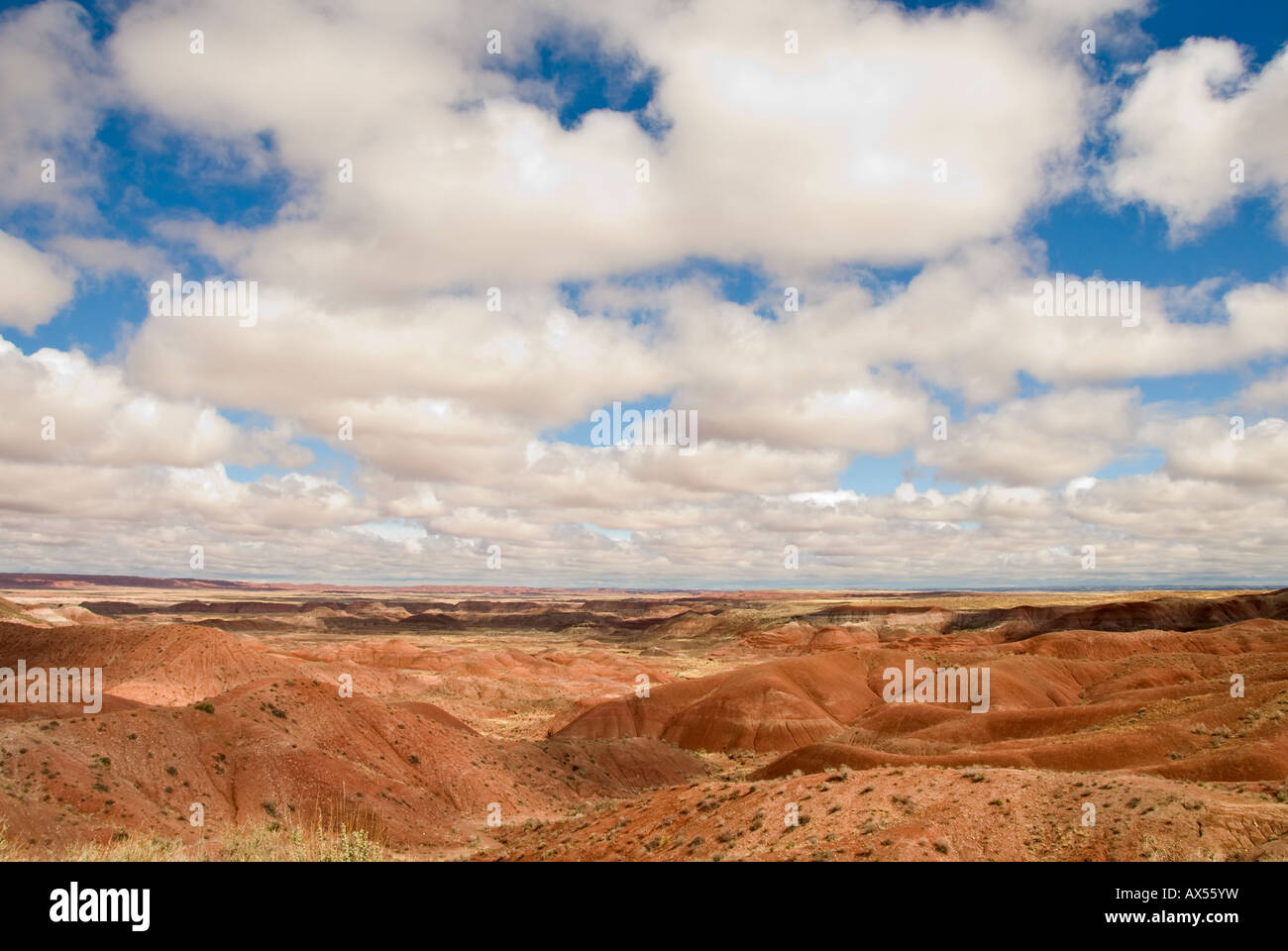 horizontal view of landscape and cloudy skyscape in painted desert ...