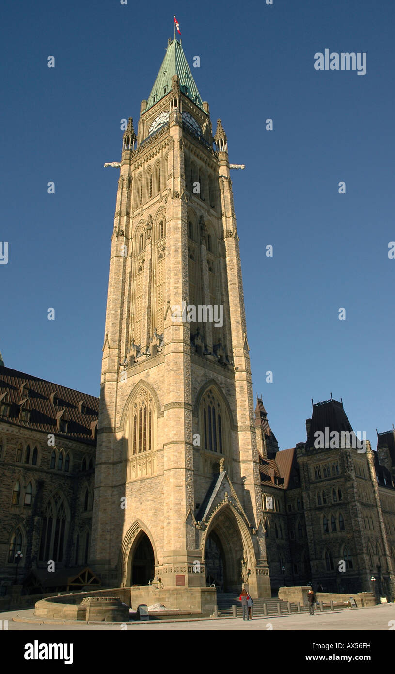 Ottawa Canadas Parliament Hill Peace Tower stands tall against a blue ...