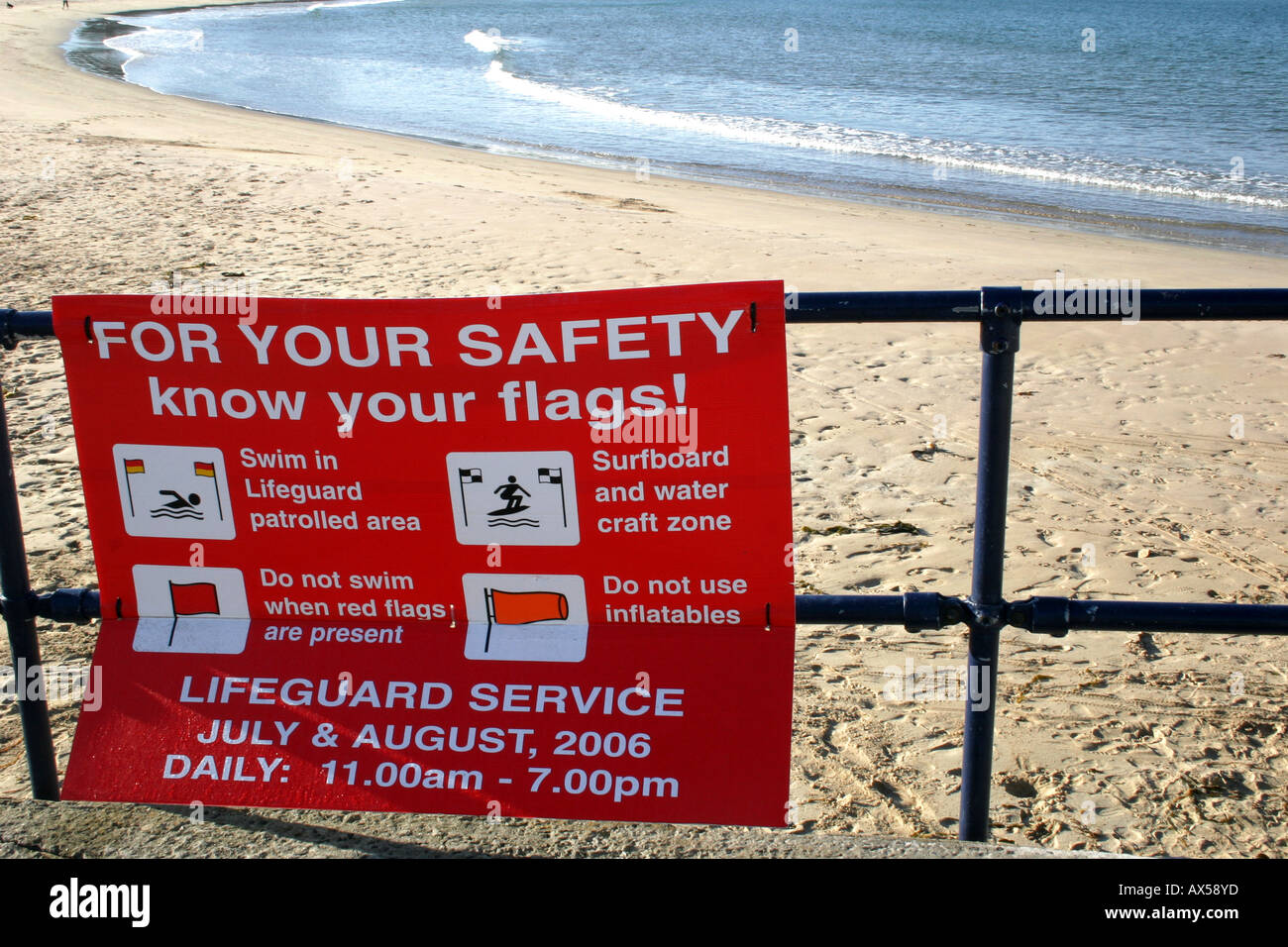 Beach safety sign at Portrush West Strand, County Antrim, Northern ...