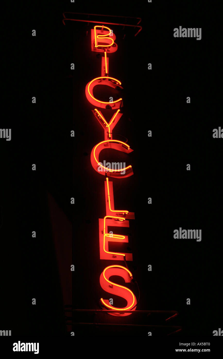 neon sign bicycles Stock Photo - Alamy