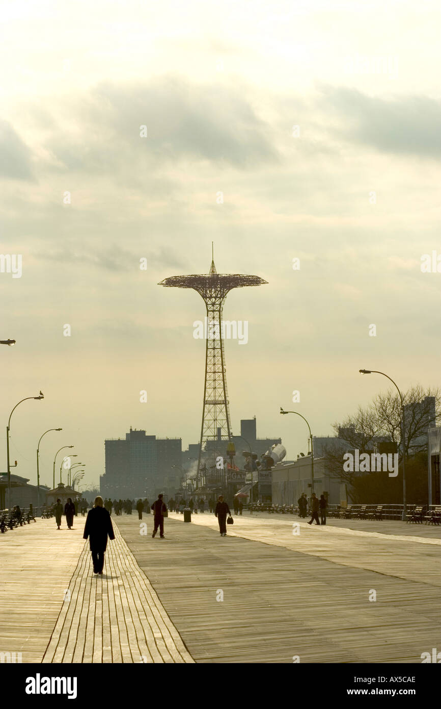 Boardwalk with tower coney island ny Stock Photo - Alamy
