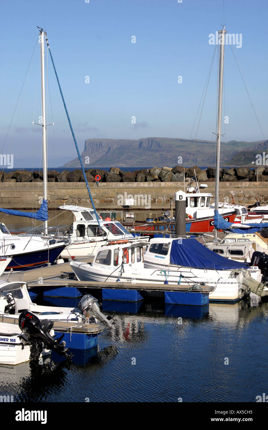 Ballycastle harbour, County Antrim, Northern Ireland with Fair Head in ...