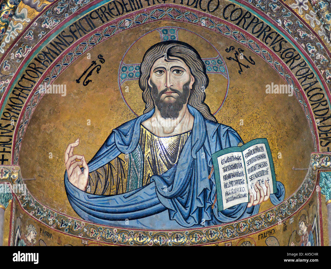 Christ Pantocrator apse cathedral San Salvatore Cefalù Sicily Sicilia ...