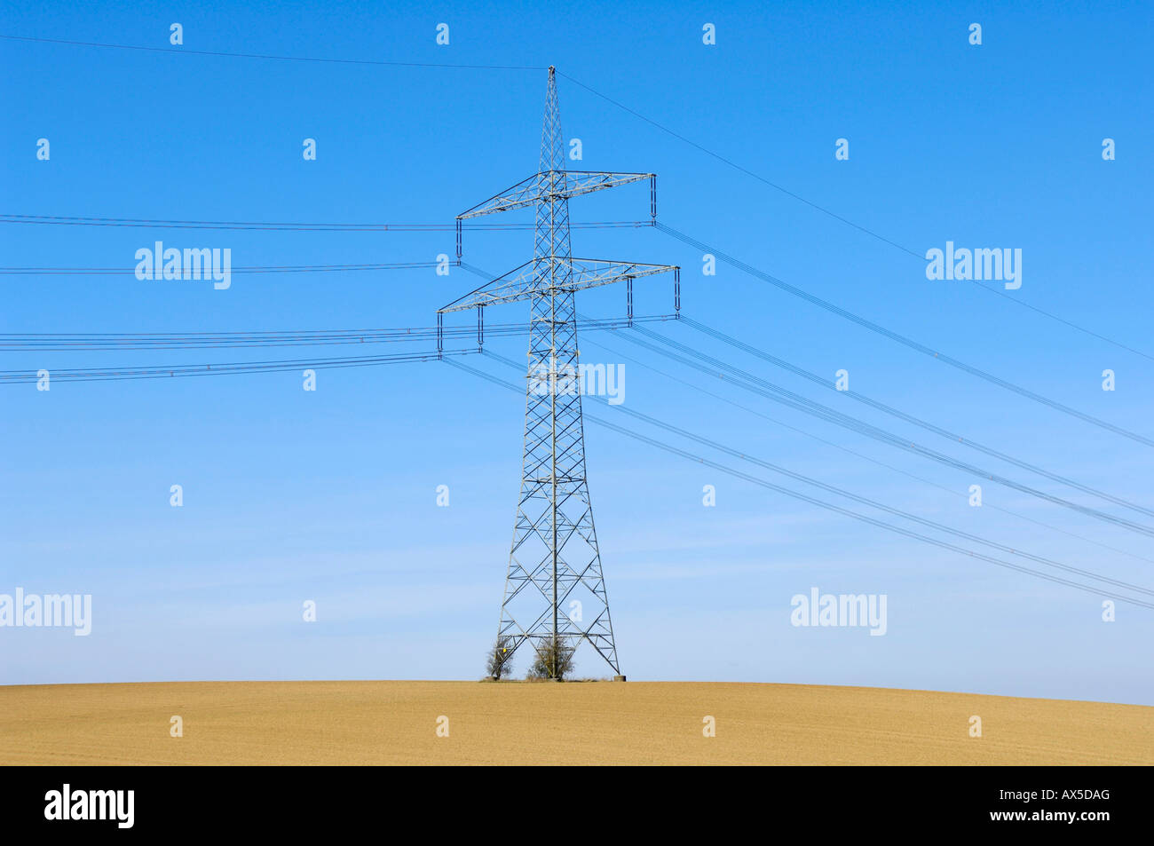 Transmission lines in a field Stock Photo - Alamy