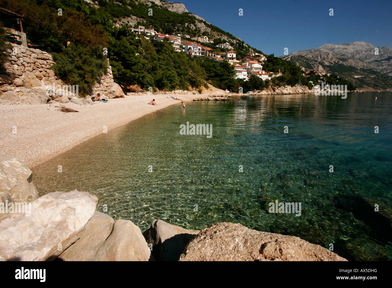 Swimming beach in Pisak at the Makarska Riviera, Croatia, Europe Stock ...