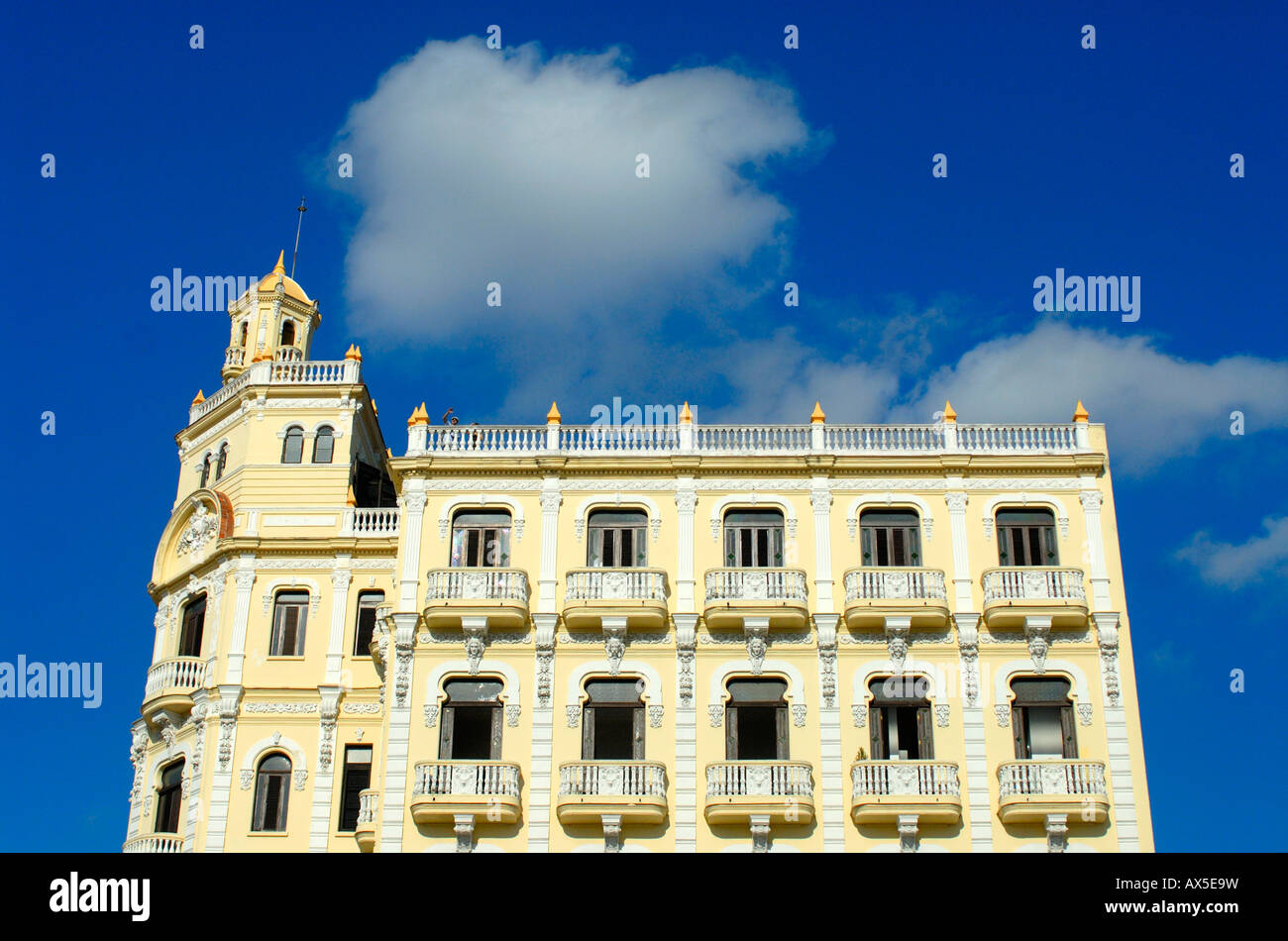 Colonial-style facade, windows and balconies in the old part of Havana ...