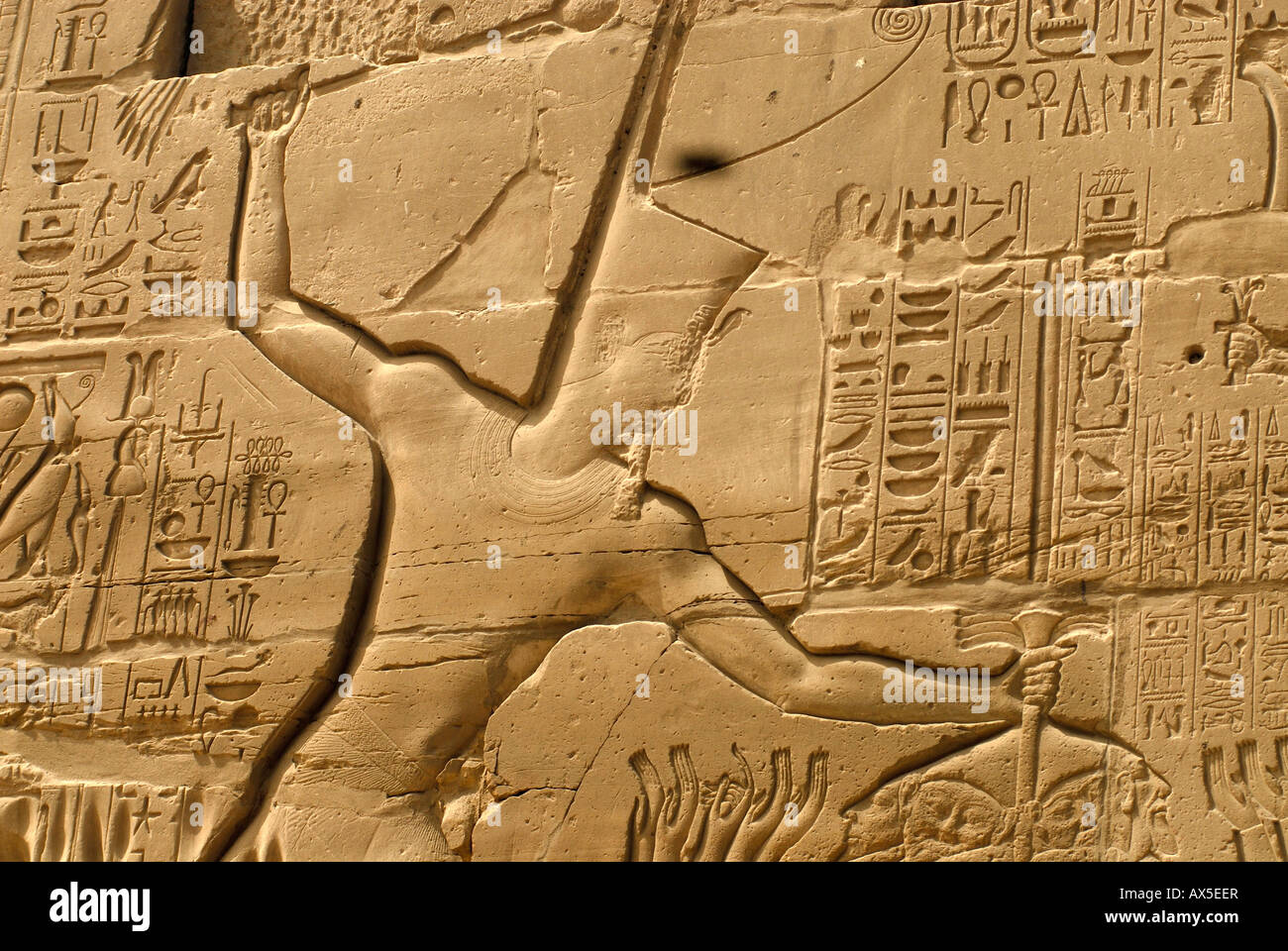 Inscriptions on a stone wall, Karnak Temple, Luxor, Egypt, North Africa ...