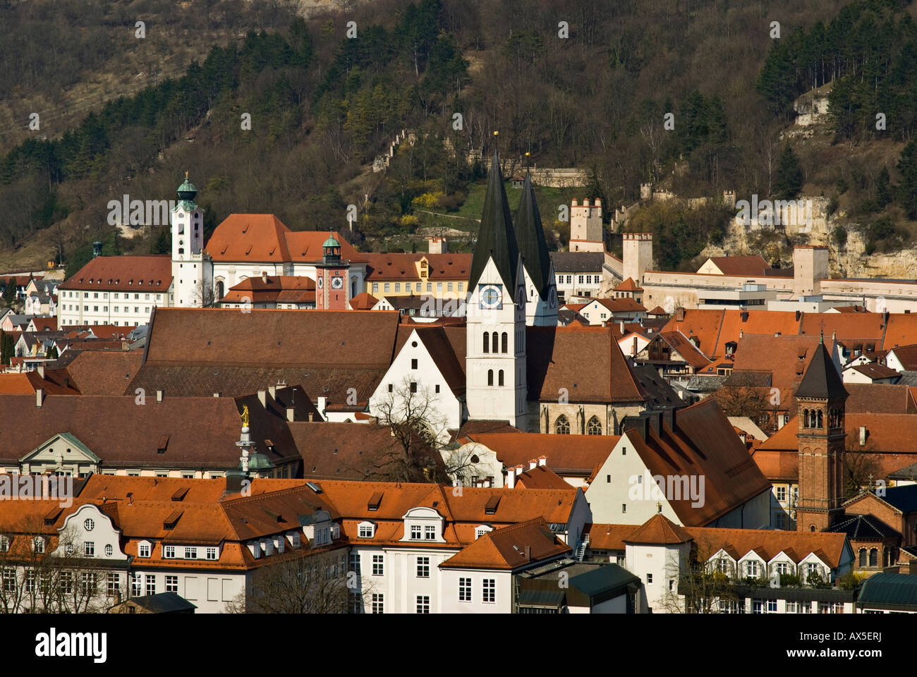Historic centre and cathedral viewed from an elevated position ...
