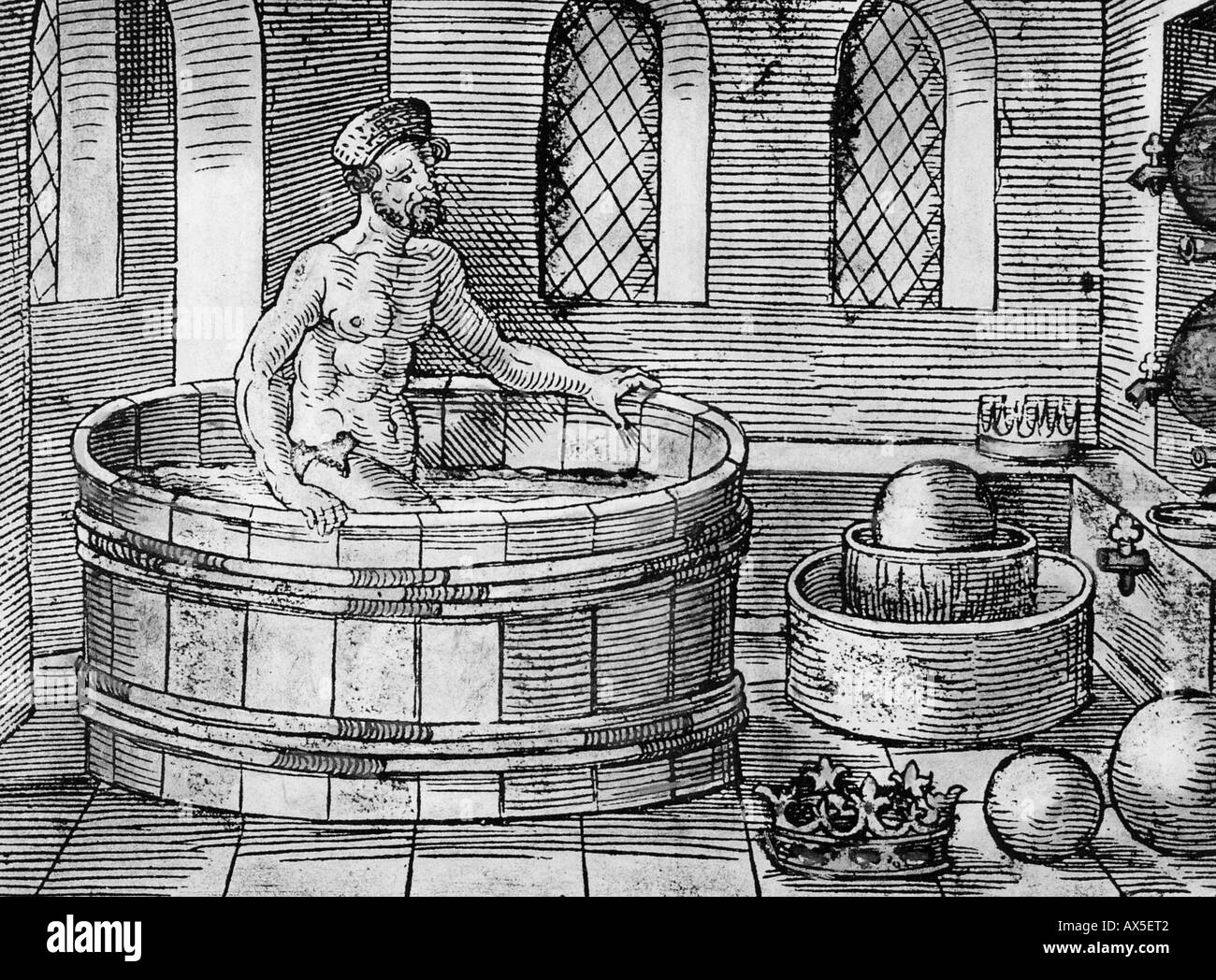ARCHIMEDES Medieval German woodcut shows the Greek mathematician making ...