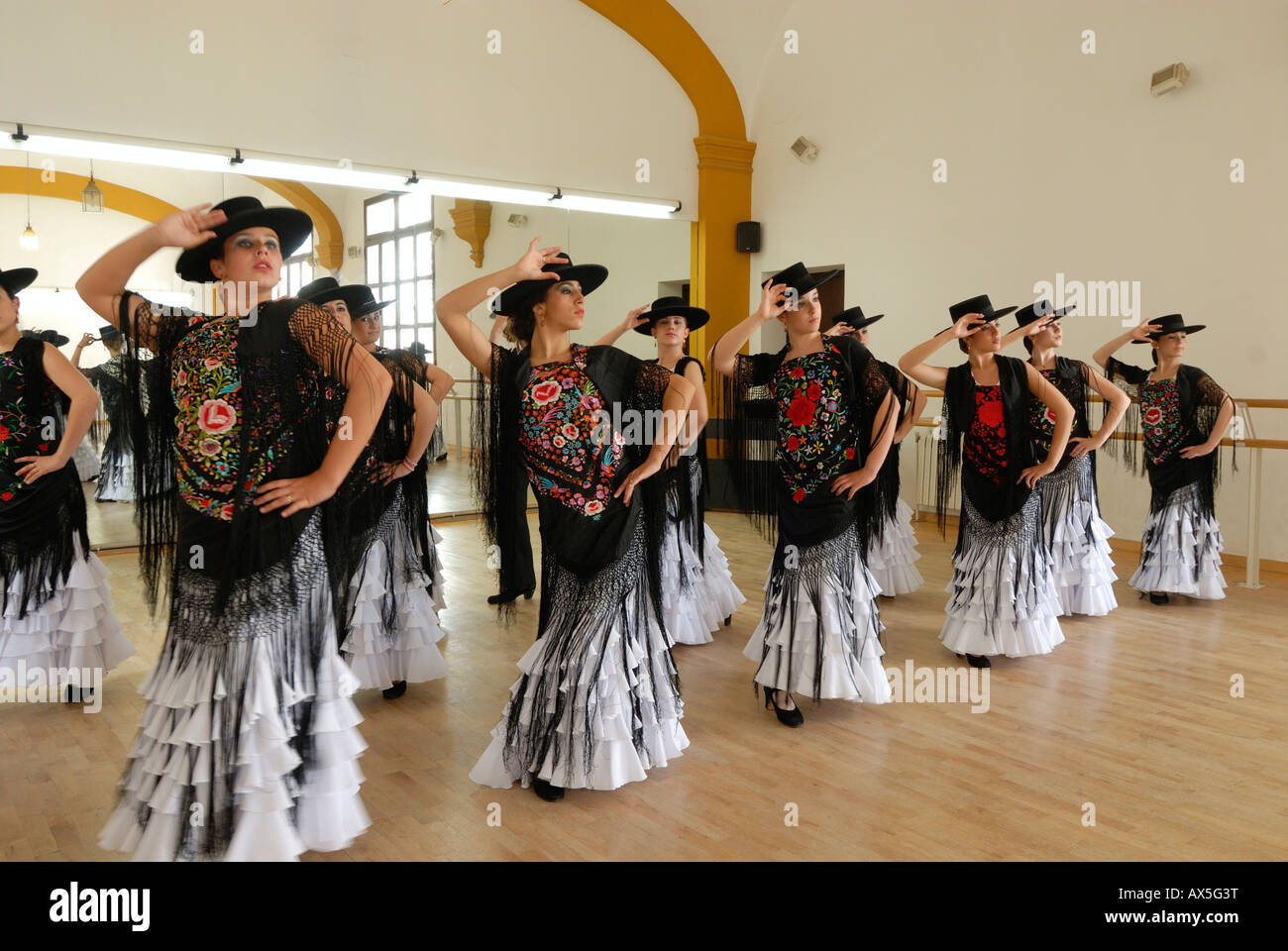 Flamenco group practicing n the Conservatorio de Danza, Sevilla ...