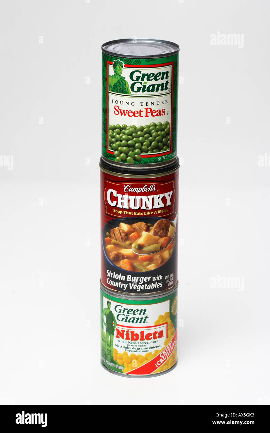 Stack of three canned goods Stock Photo - Alamy