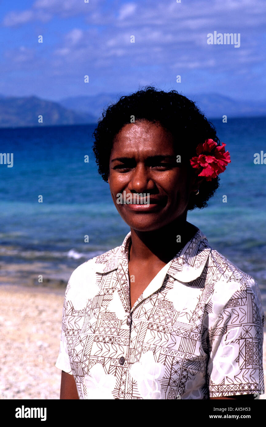 Portrait of Native Woman with Flower in the Fiji Islands Stock Photo ...