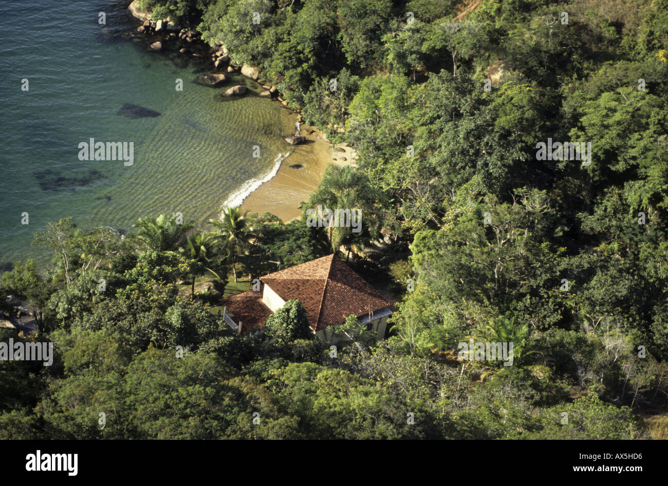 Ilha Grande, Rio de Janeiro State, Brazil. Small unspoilt beach and a ...