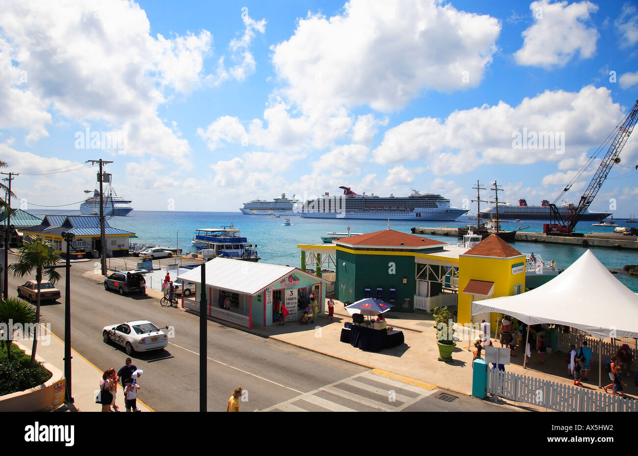 Grand Cayman Port with Cruise Ships in harbor Stock Photo - Alamy