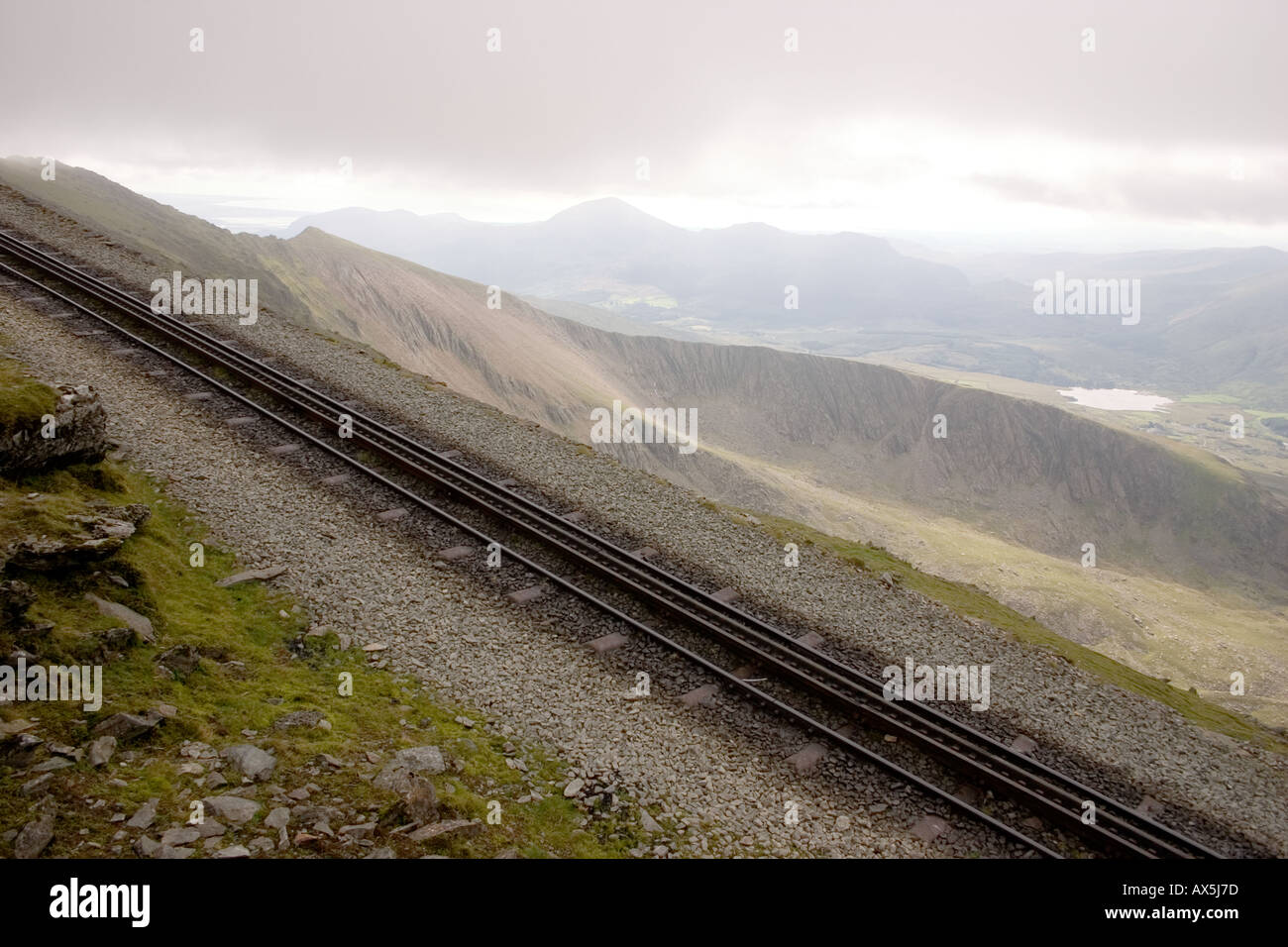 The Snowdon Mountain Railway near the summit North Wales Stock Photo ...
