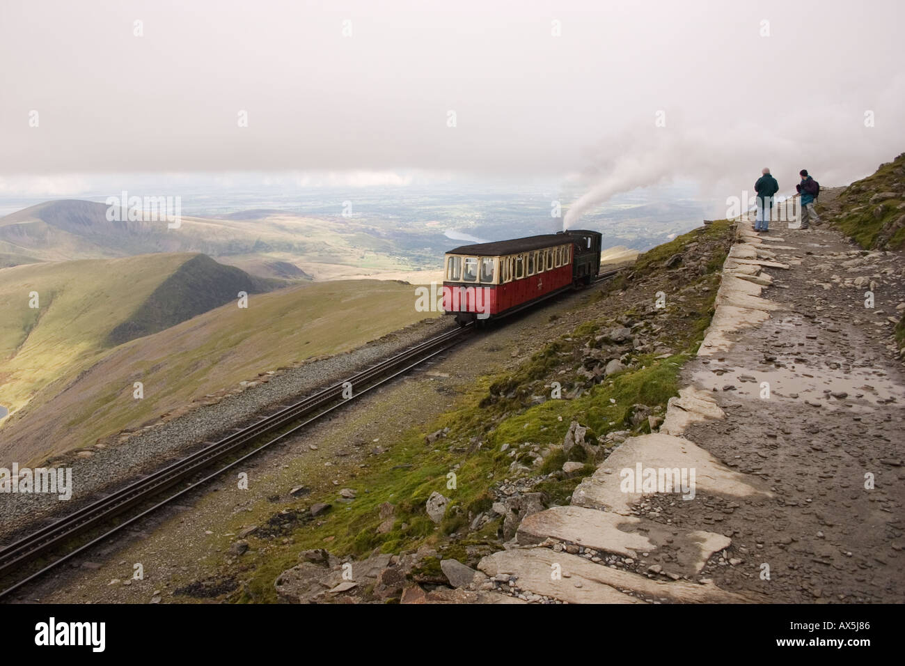 The Snowdon Mountain Railway near the summit North Wales Stock Photo ...